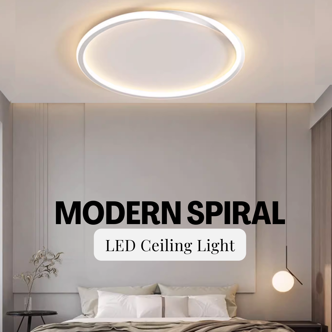 Modern White Spiral Twist Ring Halo Designer LED Ceiling Light Tri-ton ...