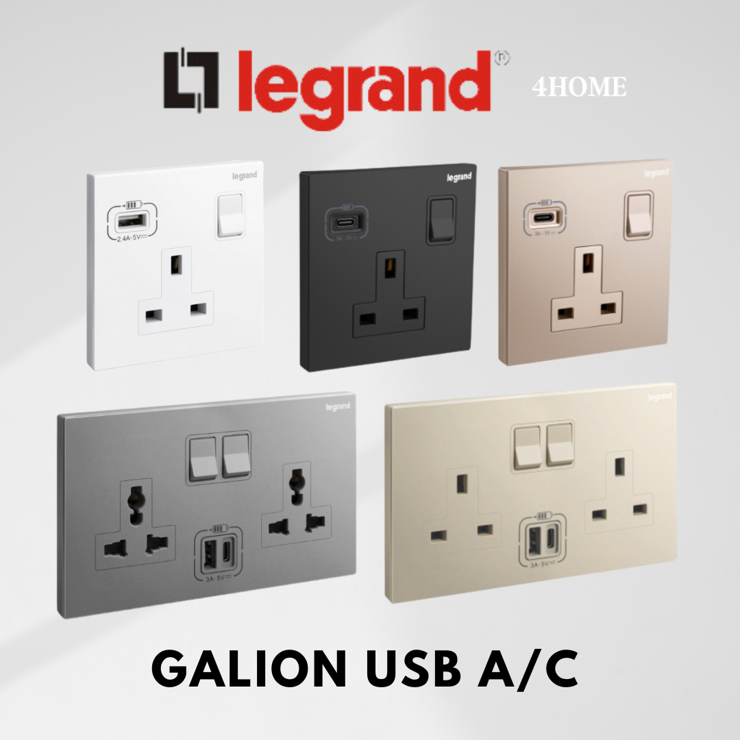 Legrand Galion Socket with USB Champagne A/C Rose Gold Dark Silver Whi ...